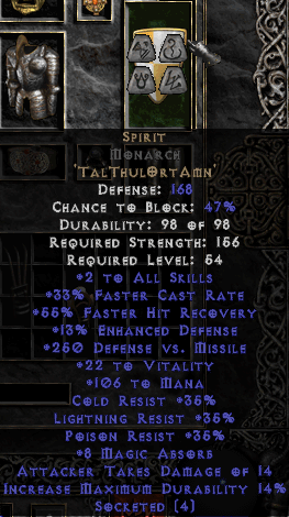 Spirit: Shield Rune Word - Diablo 2