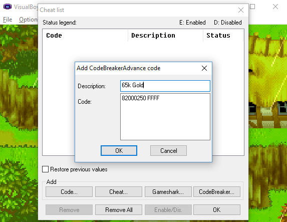 How to Setup Codes on the VisualBoy Advance Emulator